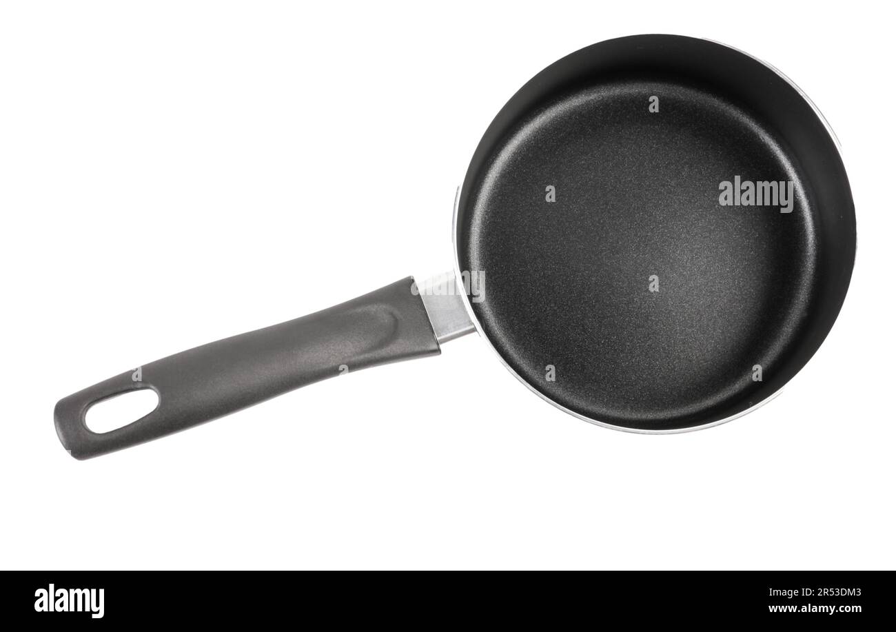 Silver frying pan on white background Stock Photo - Alamy
