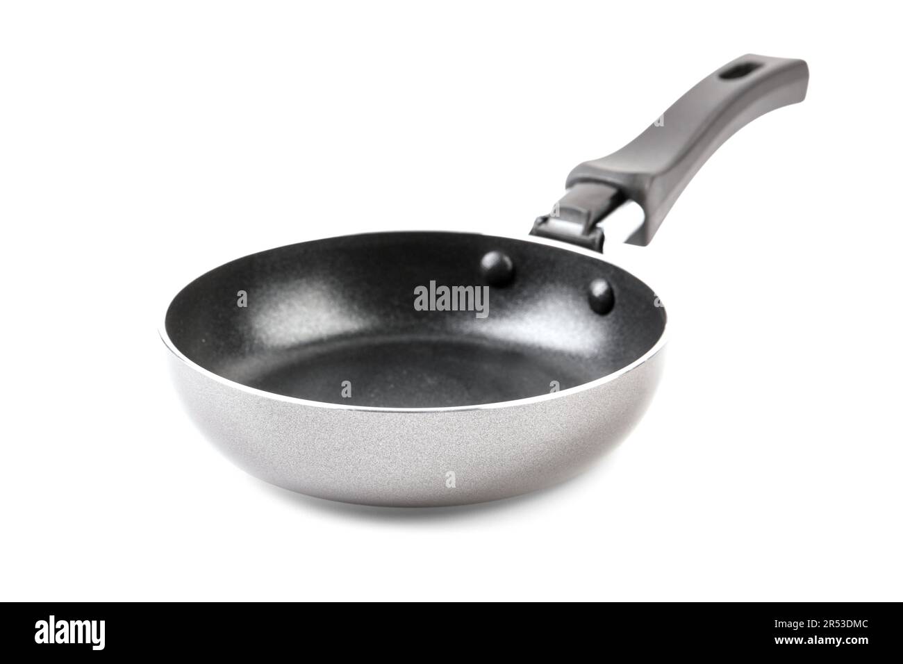 Silver frying pan on white background Stock Photo - Alamy