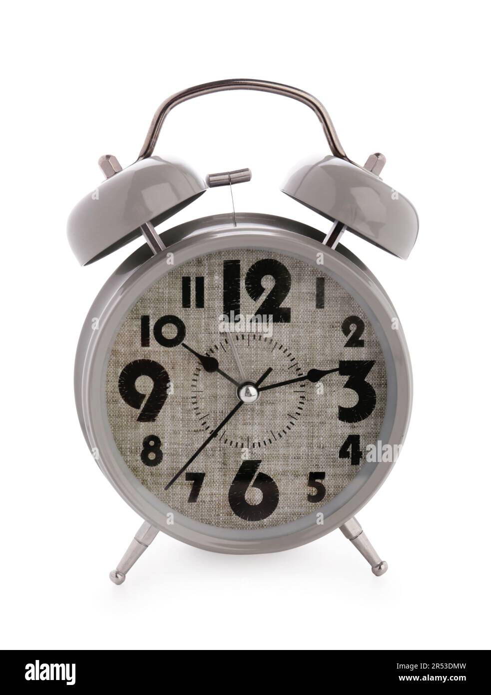 Metal alarm clock on white background Stock Photo - Alamy