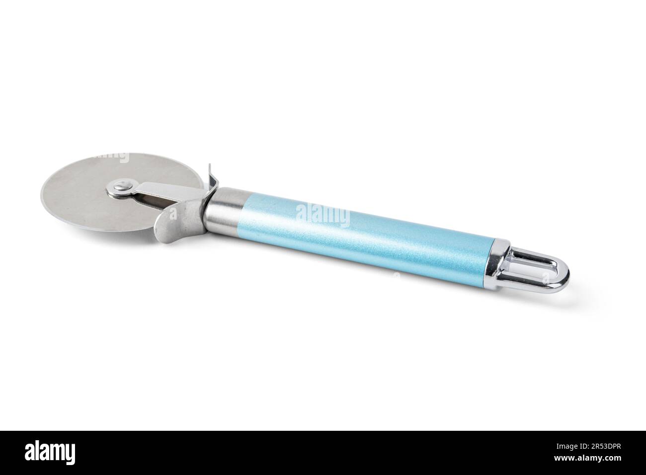 Steel pizza cutter on white background Stock Photo - Alamy
