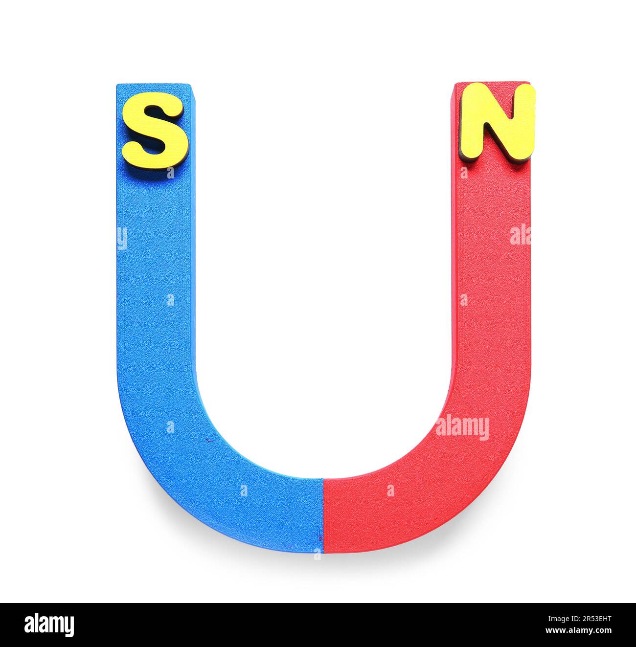 Horseshoe shaped magnet with North and South poles on white background ...