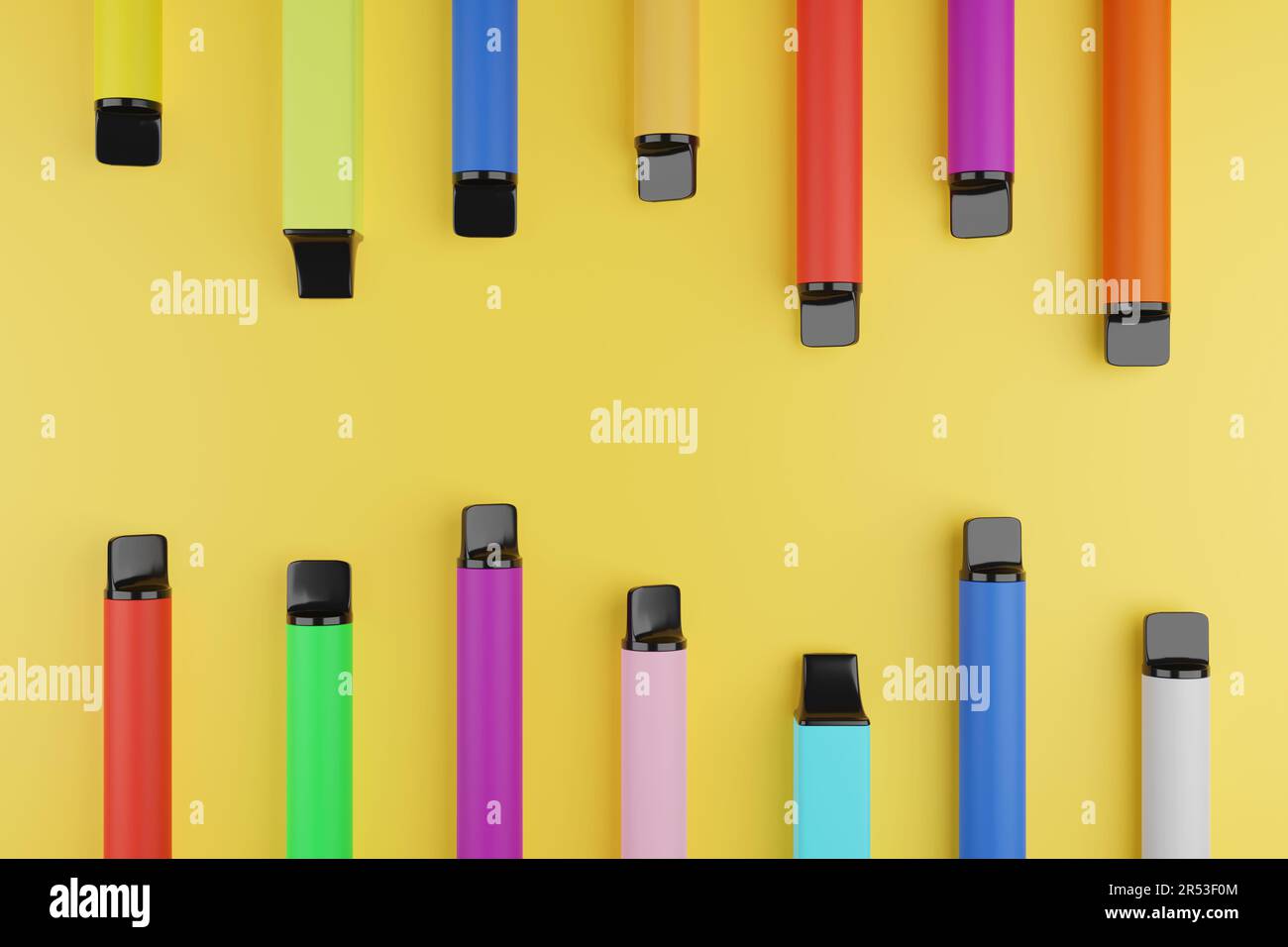 Colorful disposable vapes on a bright yellow background. Illustration ...