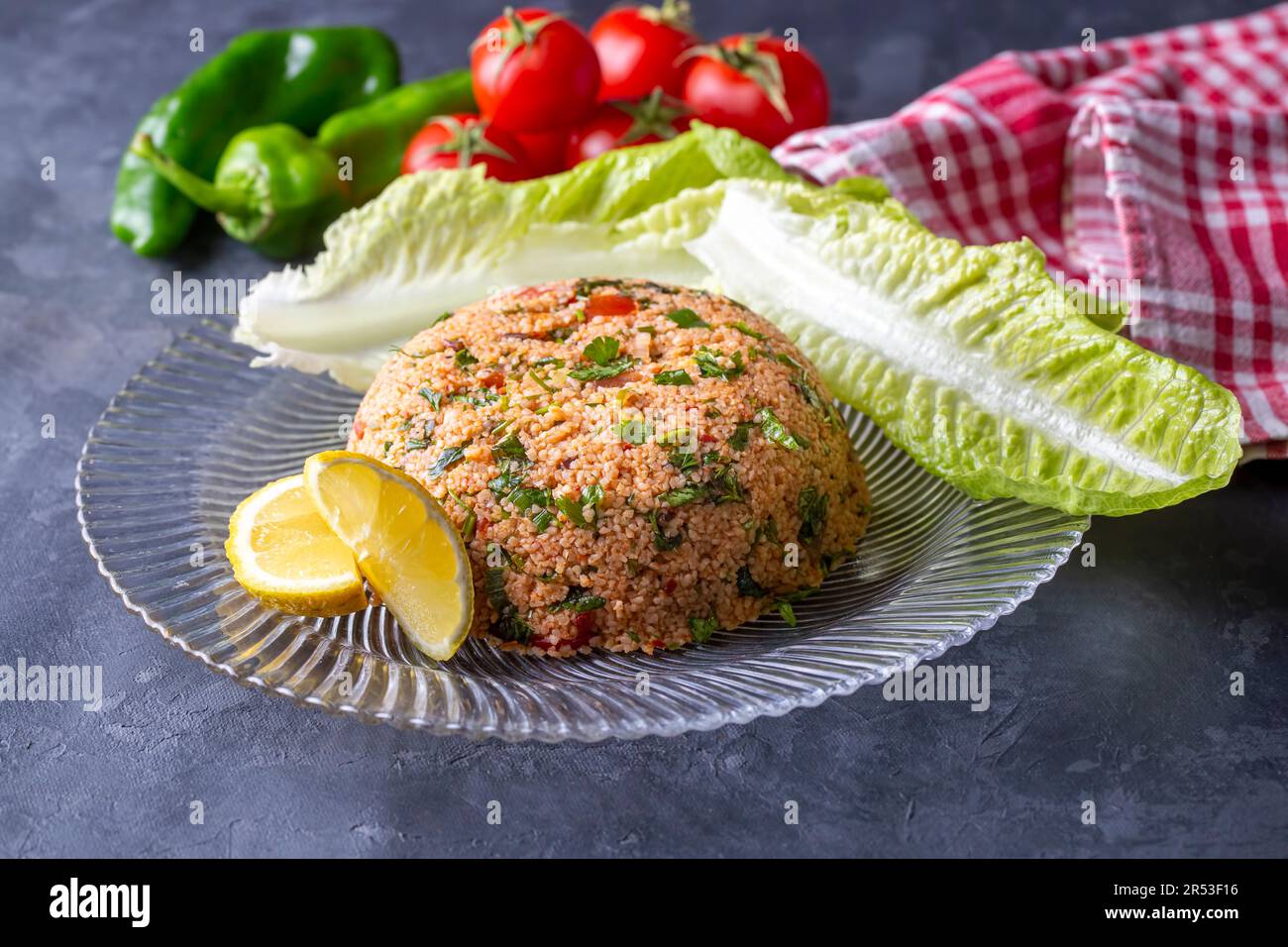 Traditional delicious Turkish foods: bulgur salad (kisir Stock Photo ...