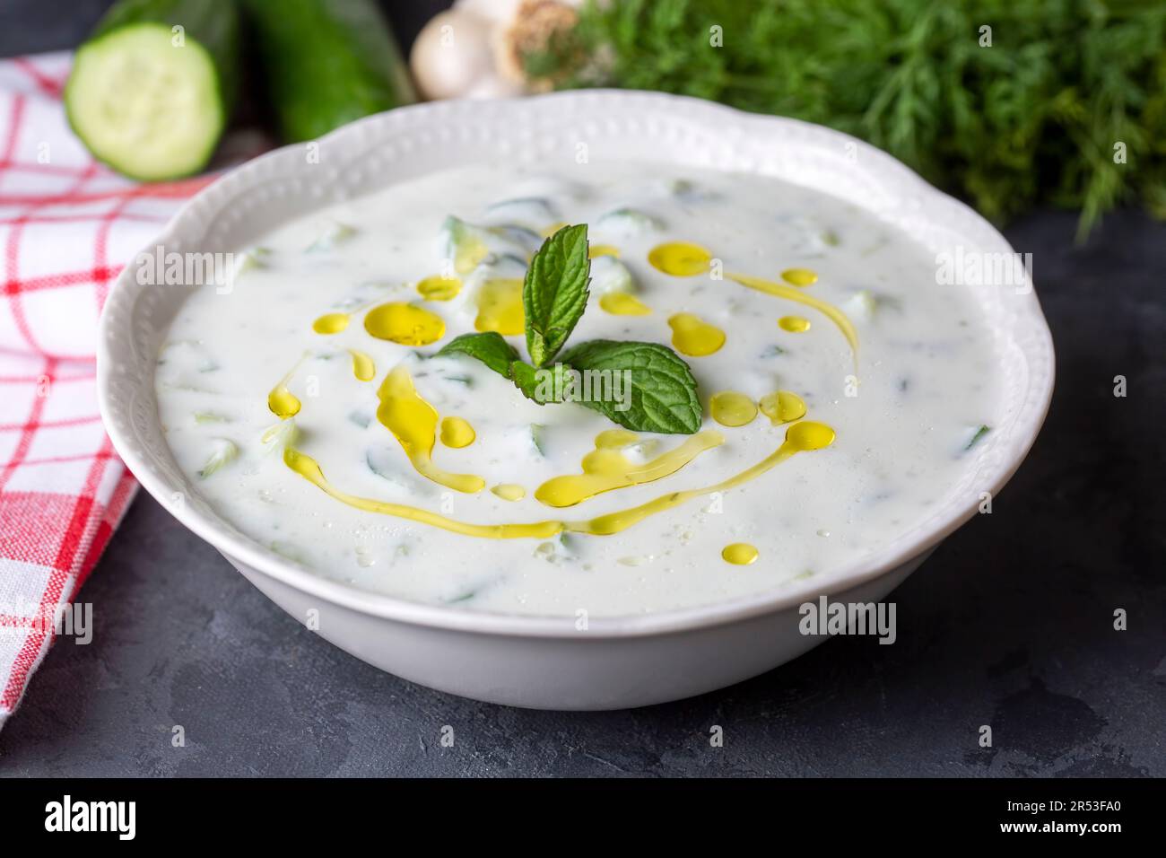 Traditional delicious appetizer; tzatziki (Turkish name; cacik Stock ...