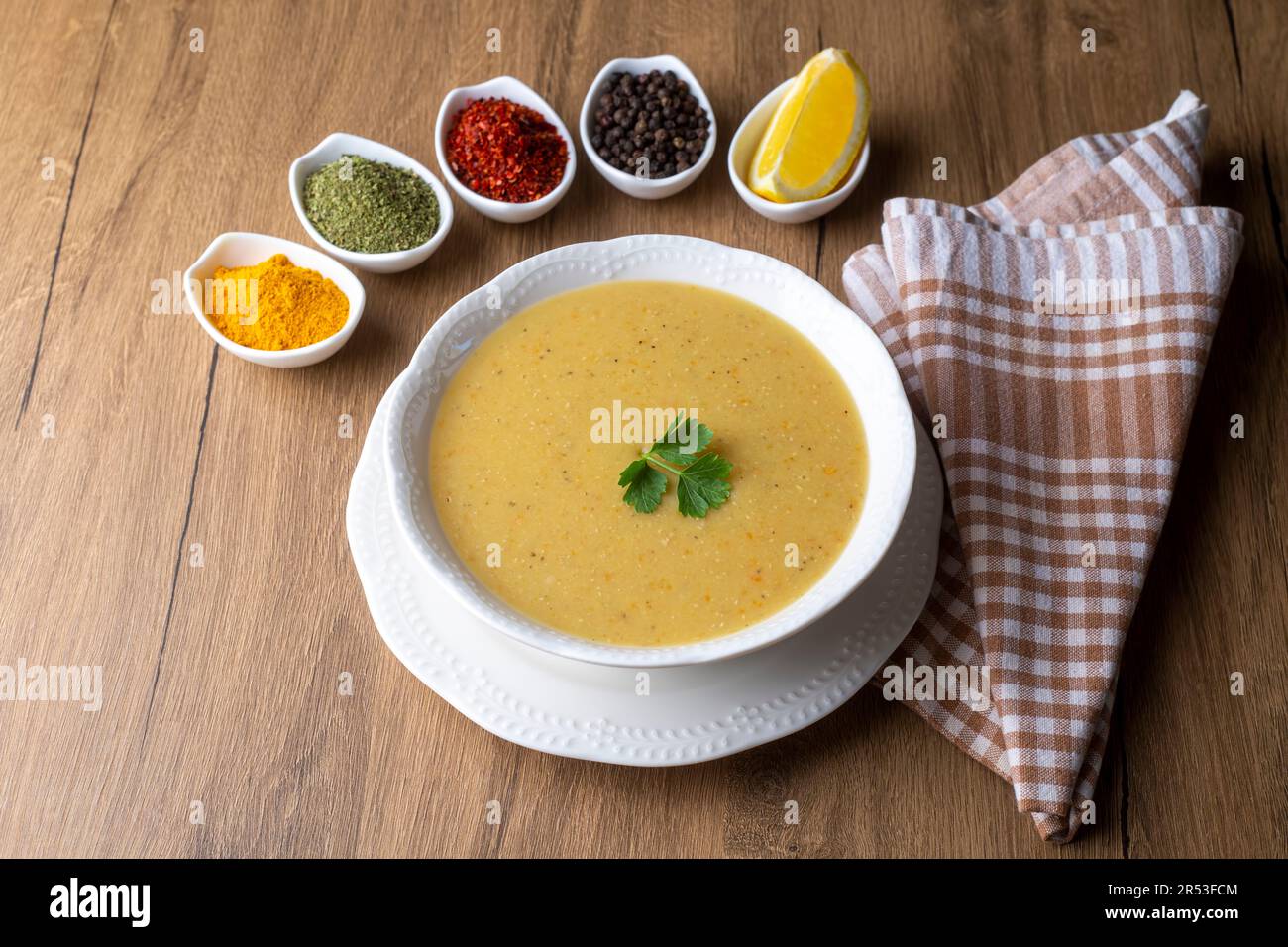 Traditional delicious Turkish foods; Red lentil soup (Turkish name ...