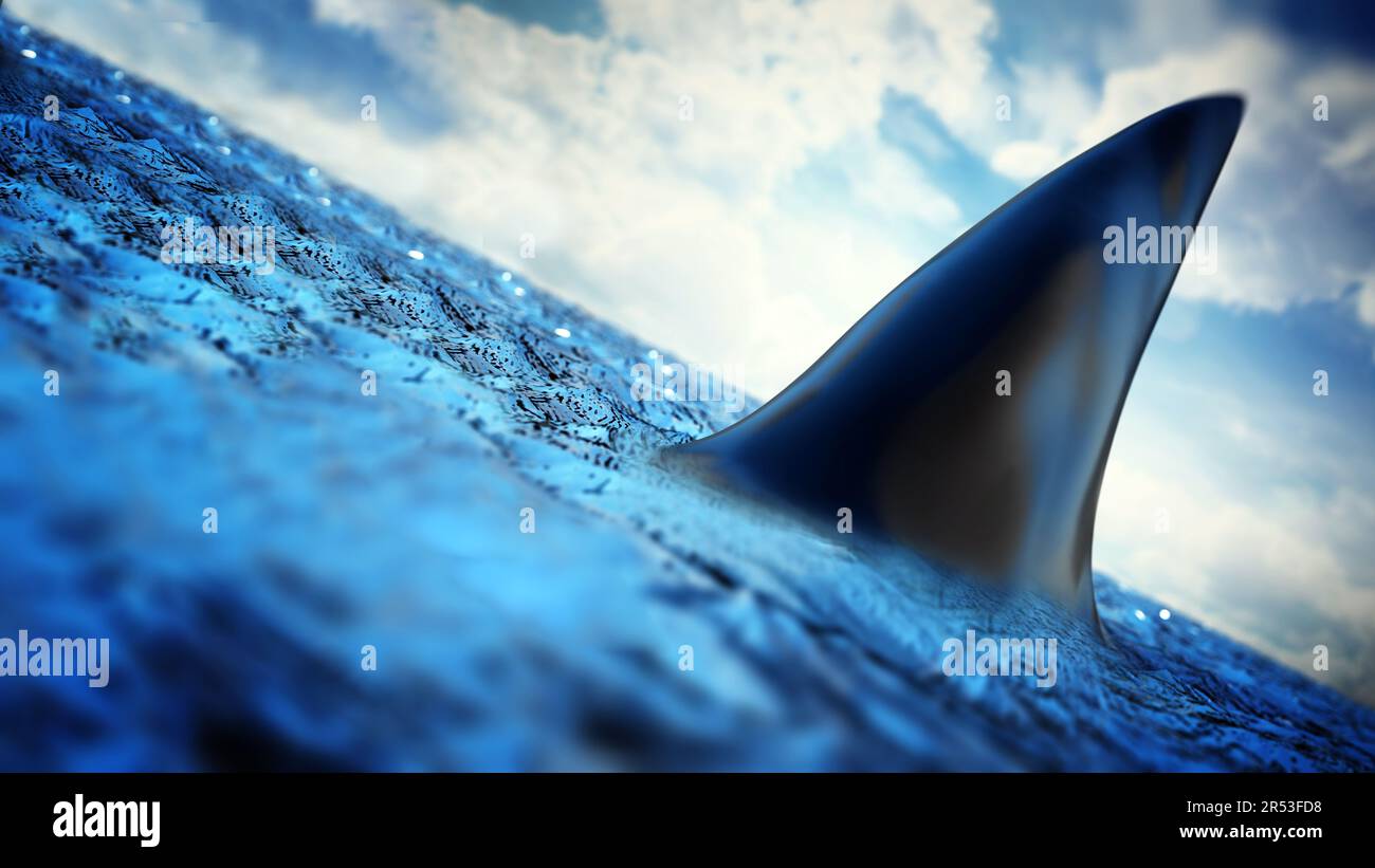 Shark fin on the water. 3D illustration Stock Photo - Alamy