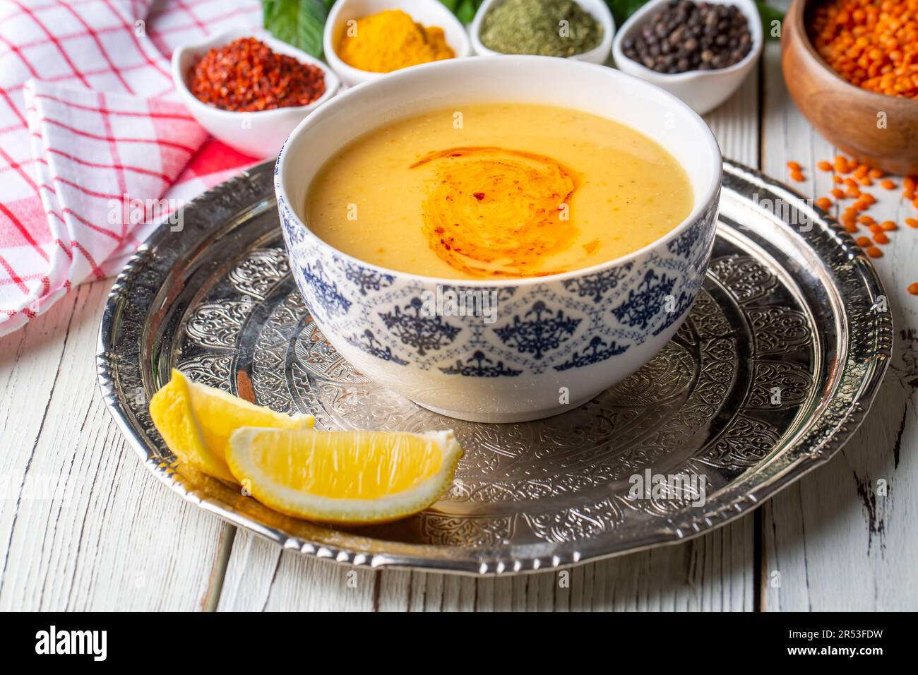 Traditional delicious Turkish foods; Red lentil soup (Turkish name ...