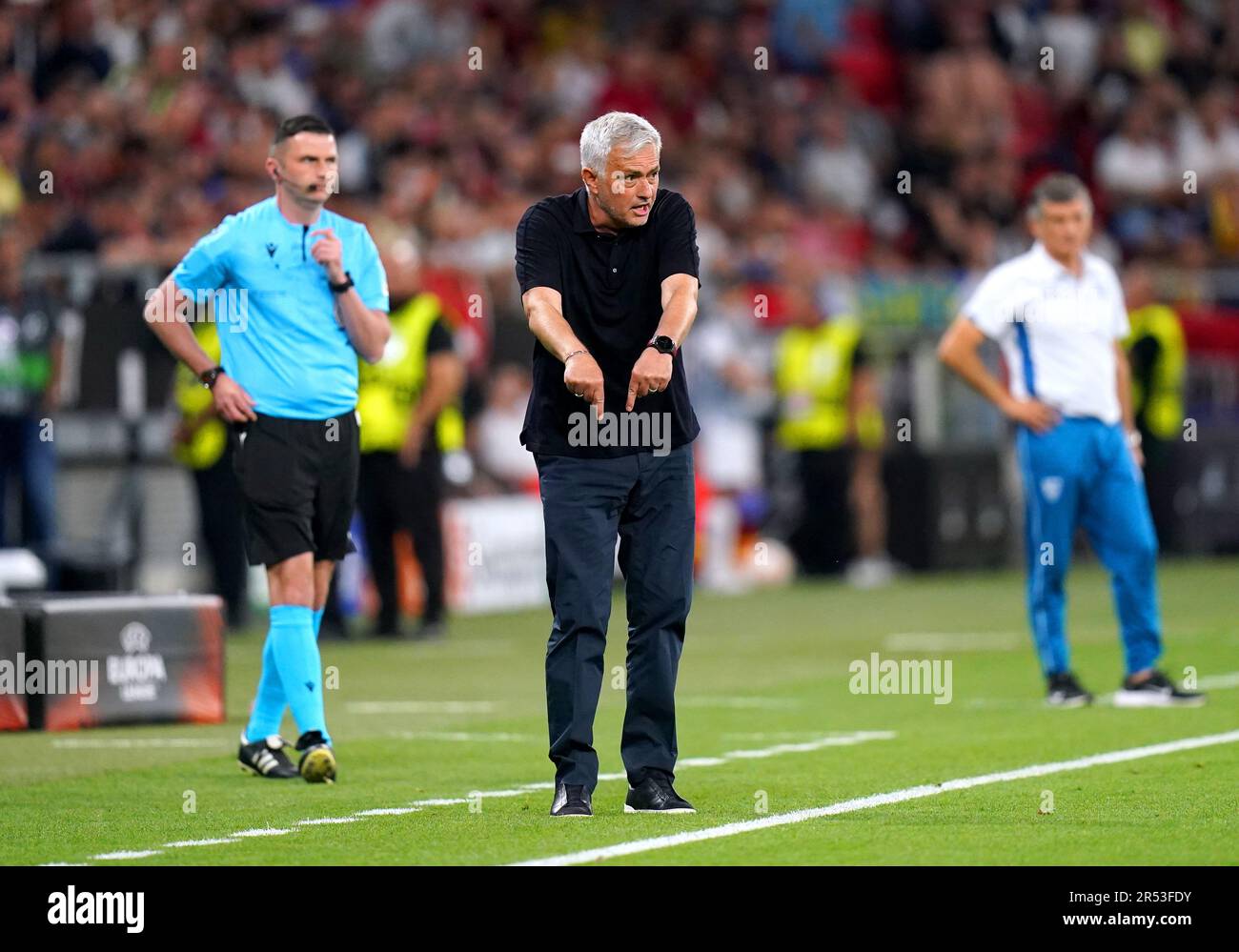 Roma manager Jose Mourinho gestures on the touchline during the UEFA ...