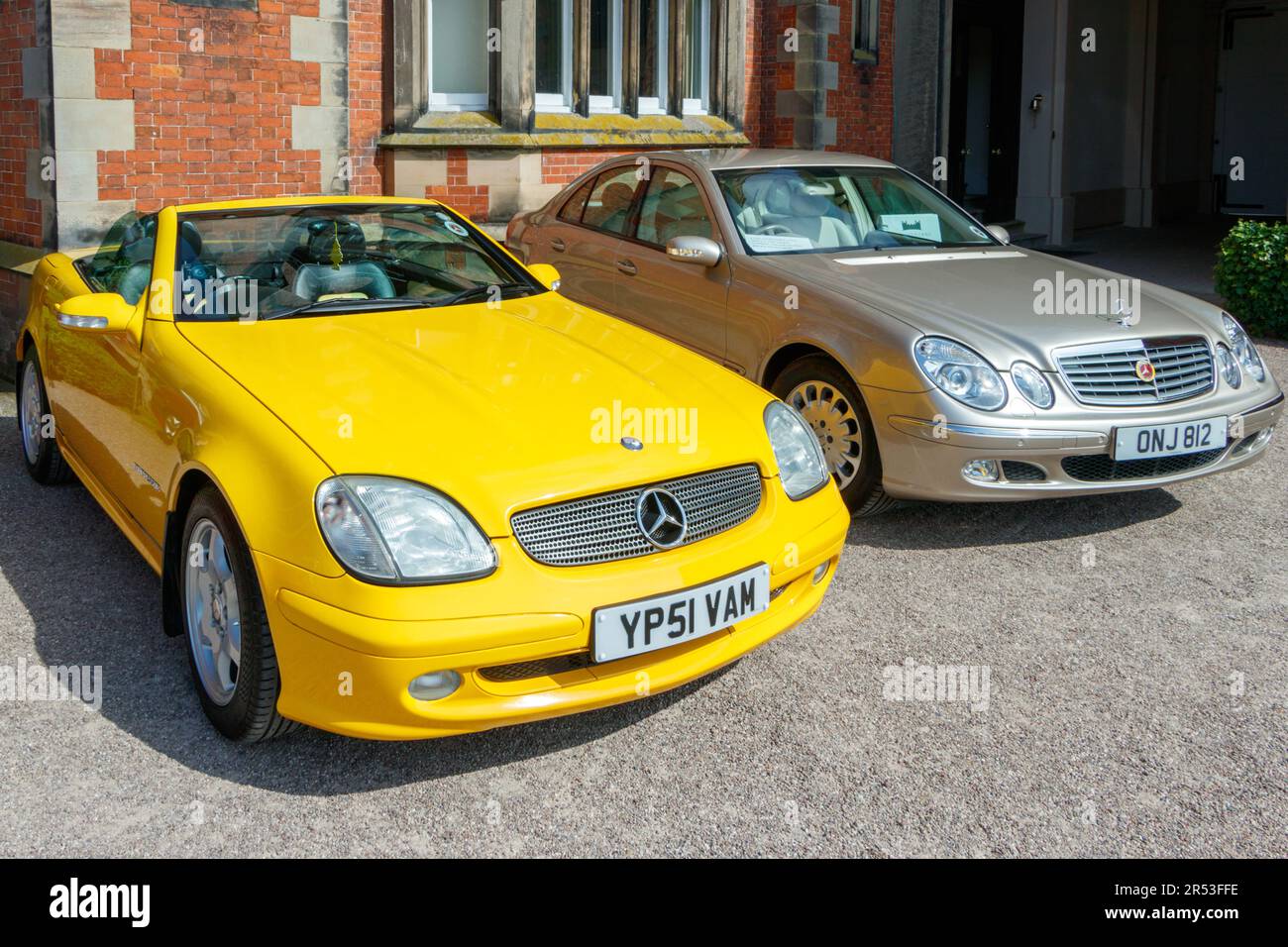 classic yellow open top convertible 2001 mercedes benz SLK Kompressor ...