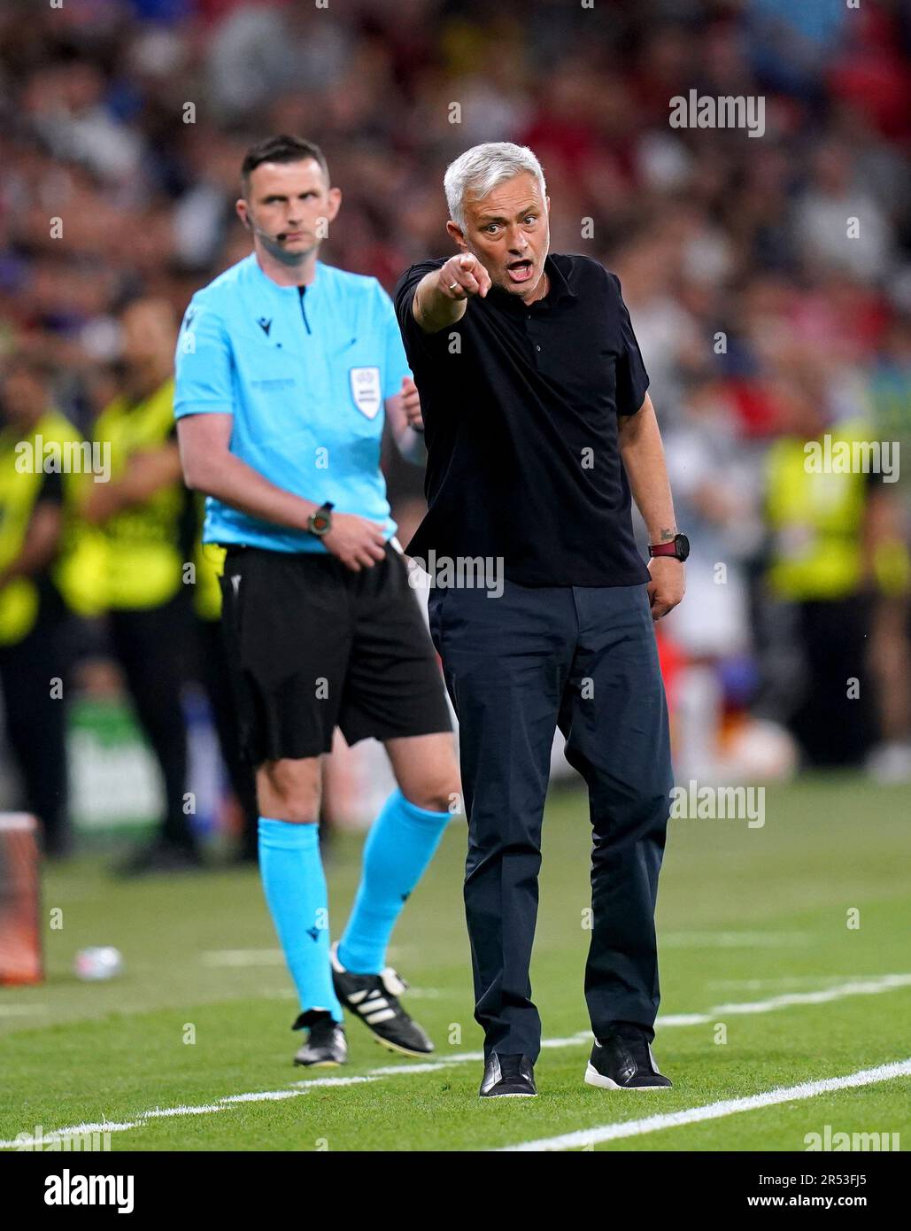 Roma manager Jose Mourinho gestures on the touchline during the UEFA ...