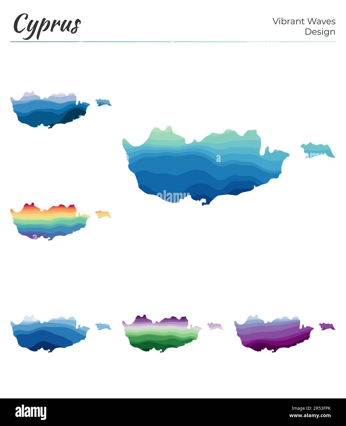 Set of vector maps of Cyprus. Vibrant waves design. Bright map of ...