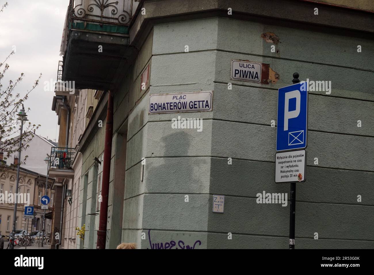 Street sign for Plac Bohaterów Getta, English Ghetto Heroes Square ...