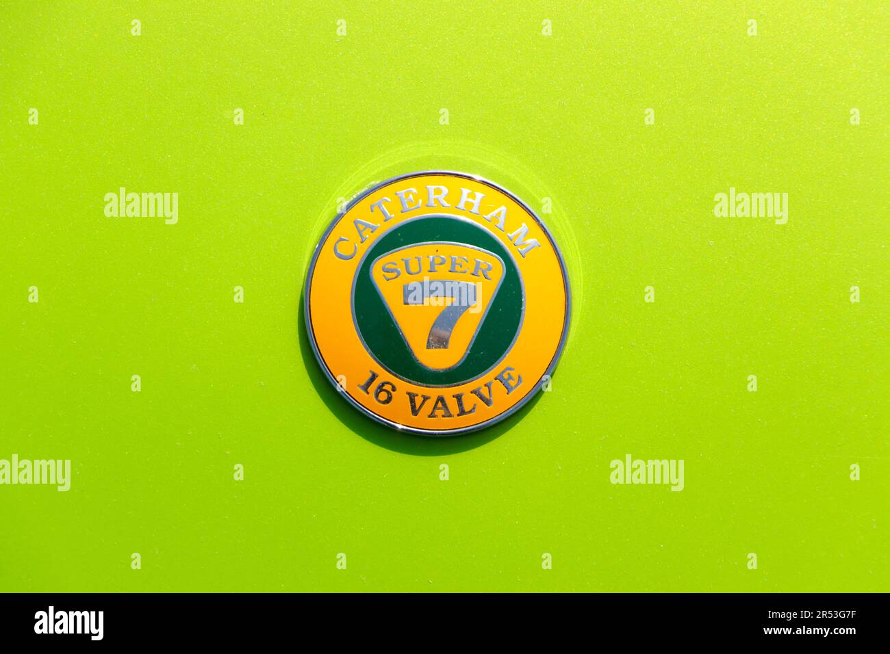 caterham super 7 bonnet badge emblem at vintage classic car show ...
