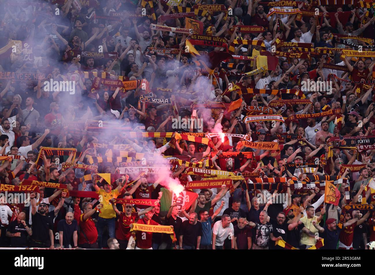 Budapest, Hungary. 31st May, 2023. Supporters of As Roma are seen ...