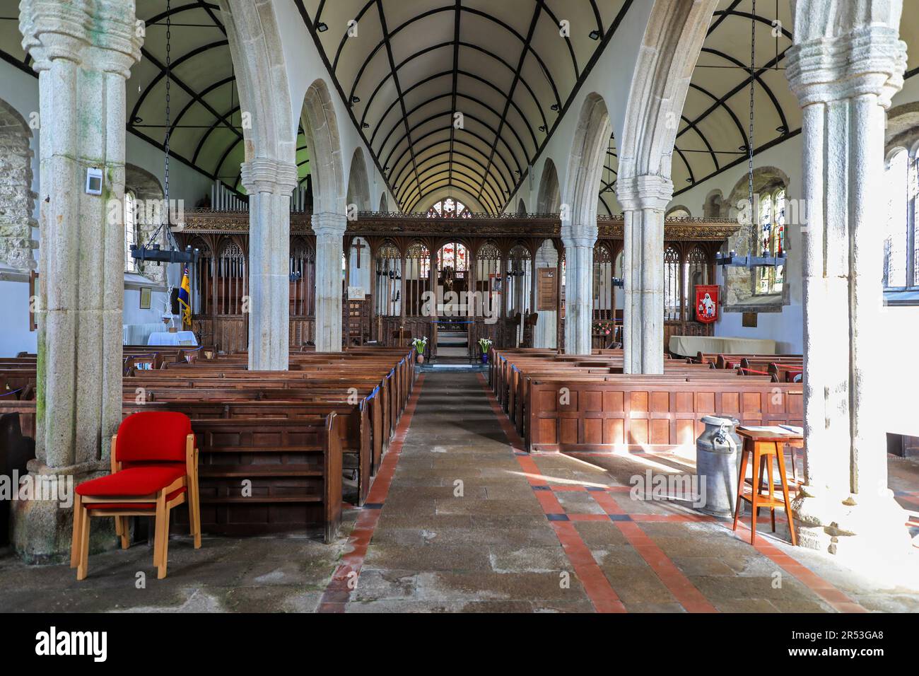 Inside the parish Church of St Buryan, St Buryan, Cornwall, England, UK ...