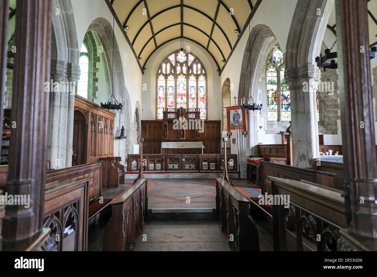 Inside the parish Church of St Buryan, St Buryan, Cornwall, England, UK ...