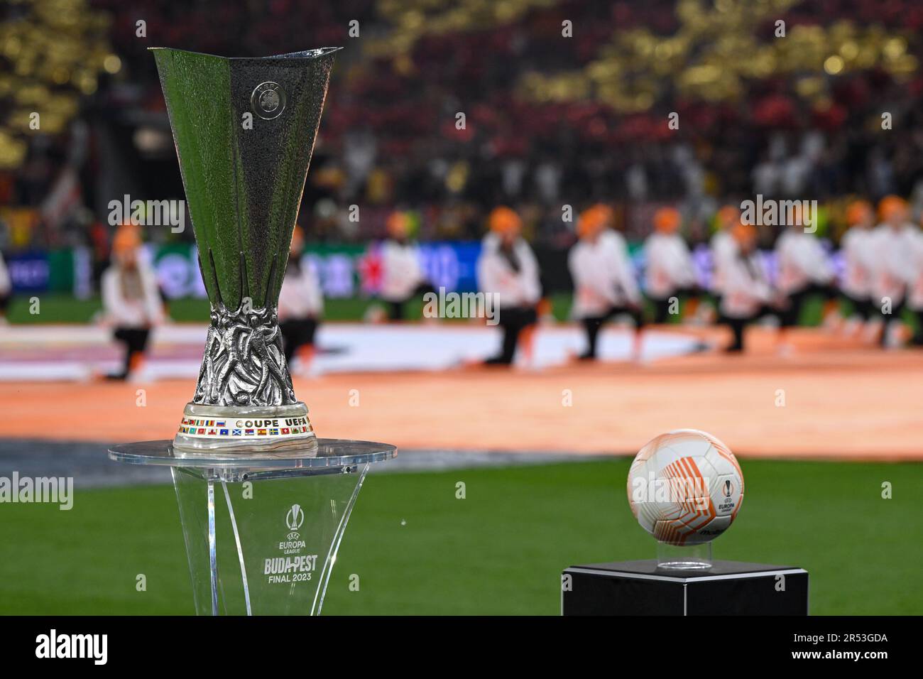 Budapest, Hungary, 31/05/2023, The trophy before the UEFA Europa League ...