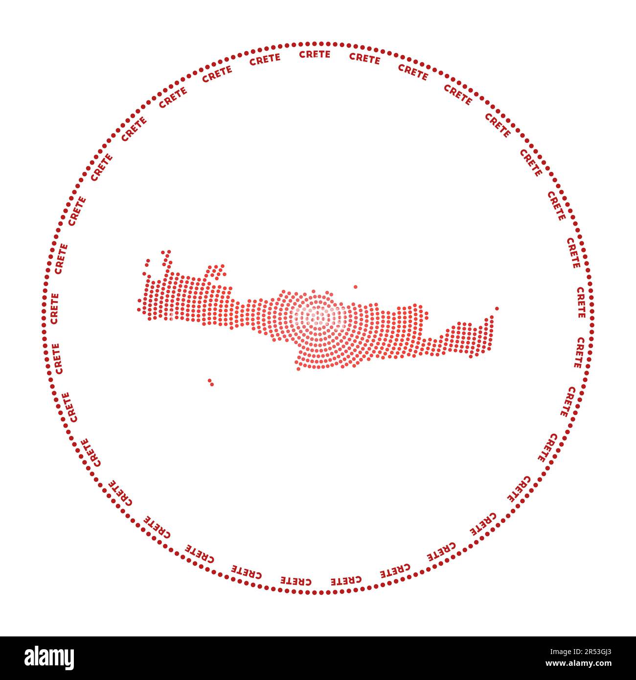 Crete round logo. Digital style shape of Crete in dotted circle with ...