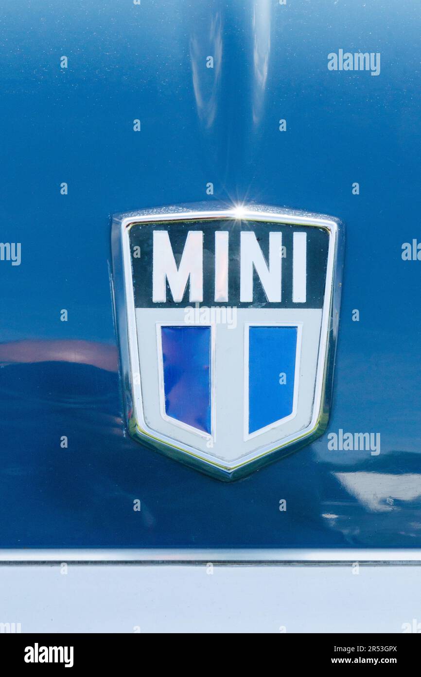 austin mini chrome bonnet badge at vintage classic car show Capesthorne ...