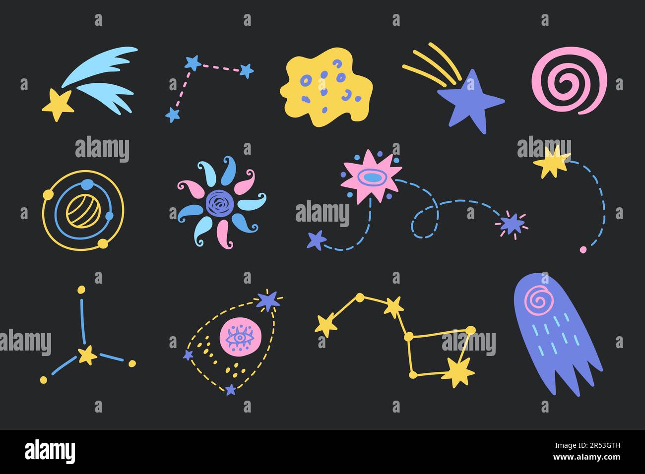 Outer Space cute cosmic hand drawn doodles set Stock Vector Image & Art ...