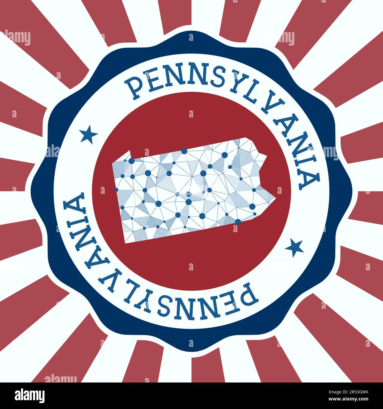 Pennsylvania Badge. Round logo of US state with triangular mesh map and ...