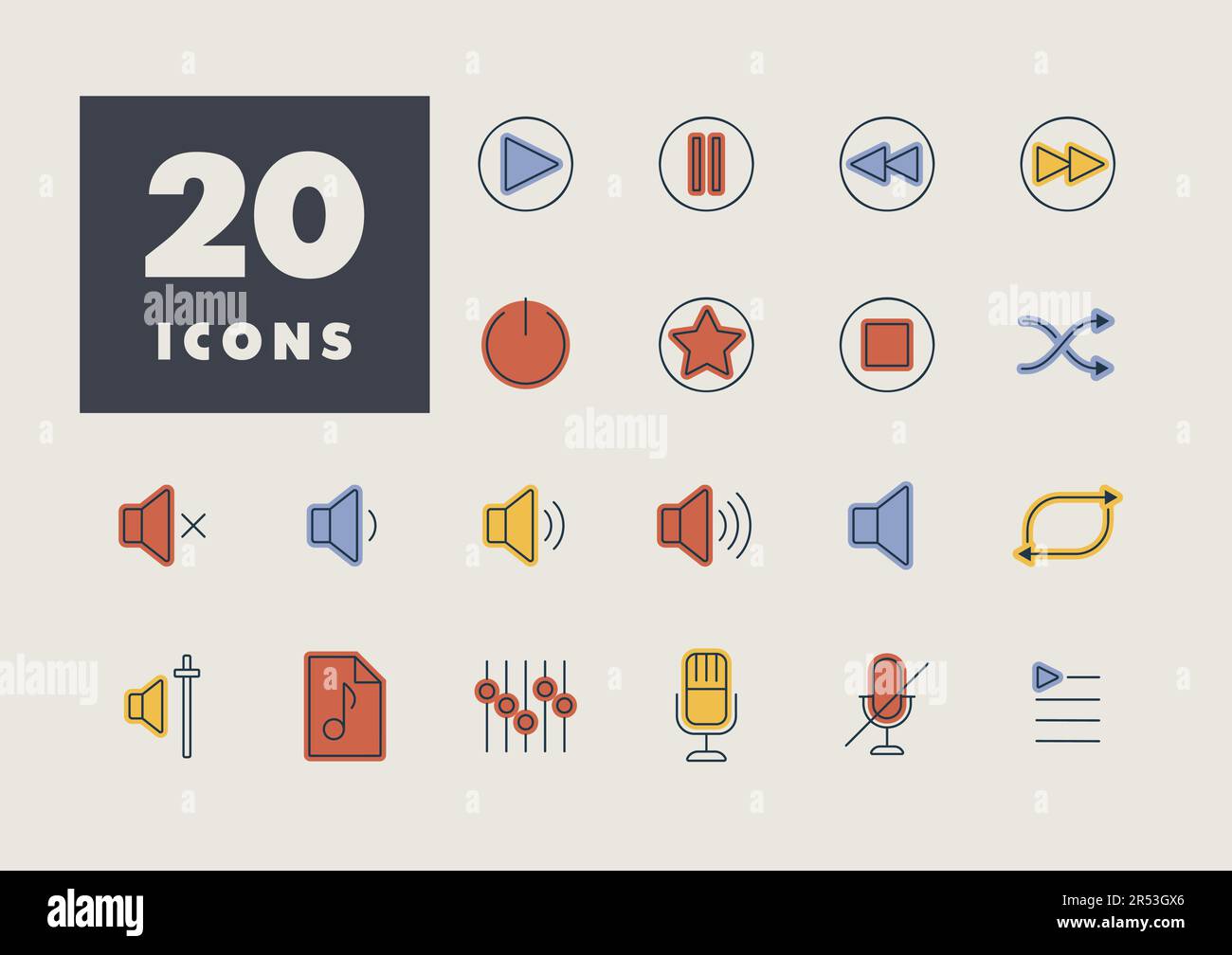 Multimedia user interface vector icons set. Graph symbol for music and ...