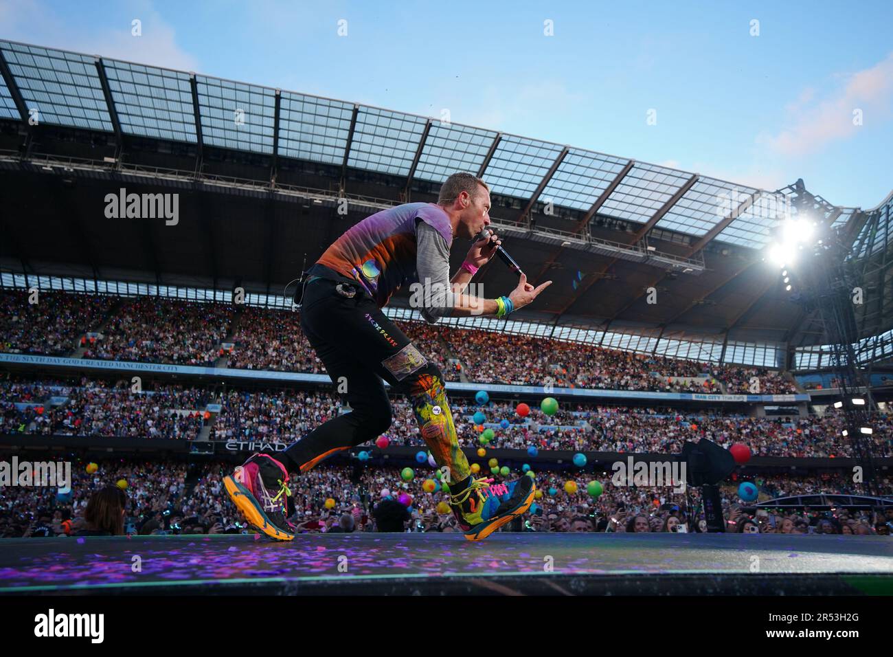 Coldplay in concert at the Manchester Ethiad Stadium as part of their ...