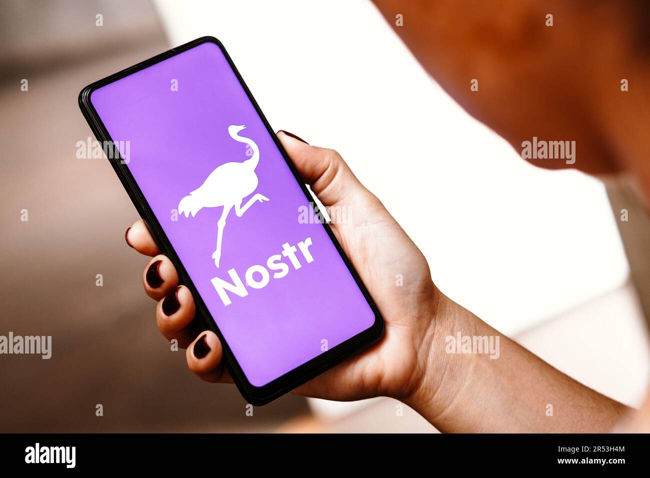 In this photo illustration, the Nostr logo is displayed on a smartphone ...