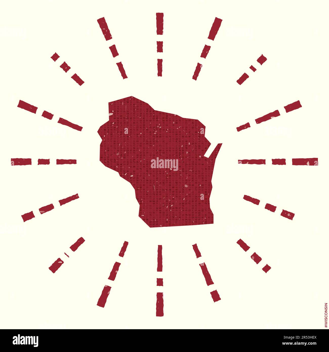 Wisconsin Logo. Grunge sunburst poster with map of the US state. Shape ...