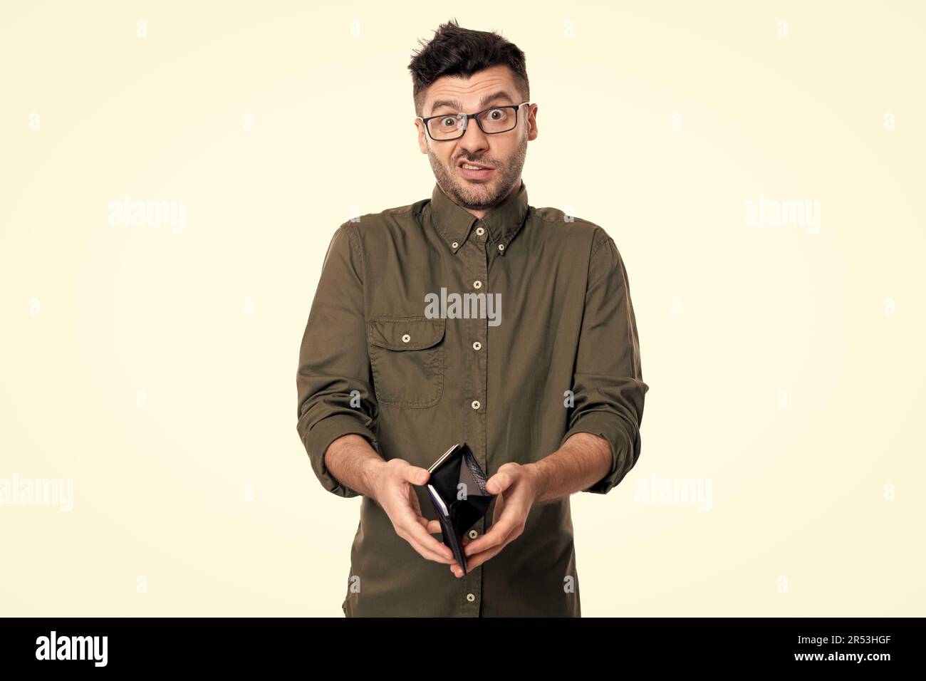 bankruptcy concept. bankrupt man with empty wallet isolated on white background Stock Photo - Alamy