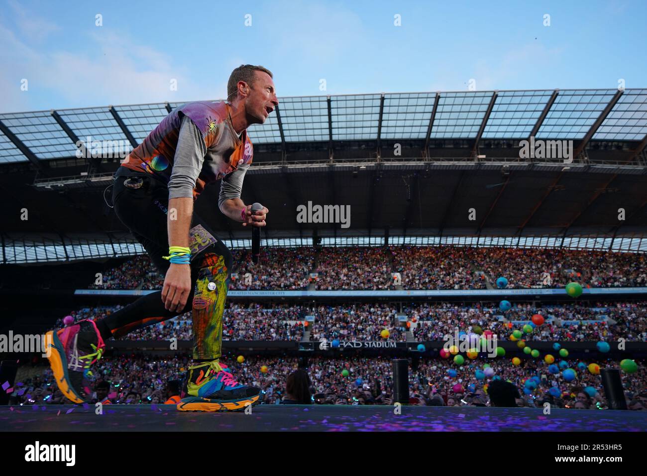 Coldplay in concert at the Manchester Ethiad Stadium as part of their ...