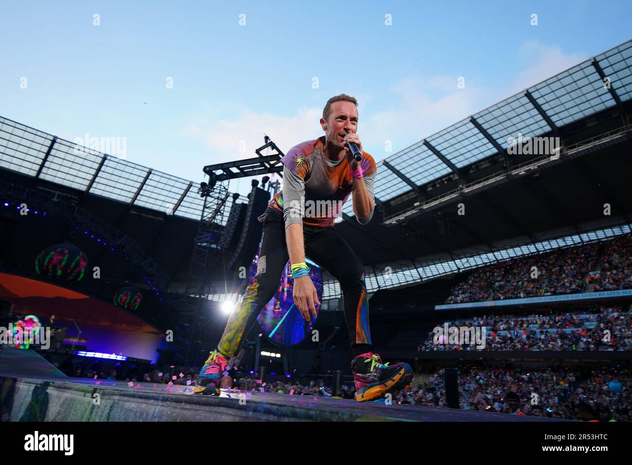 Coldplay in concert at the Manchester Ethiad Stadium as part of their ...