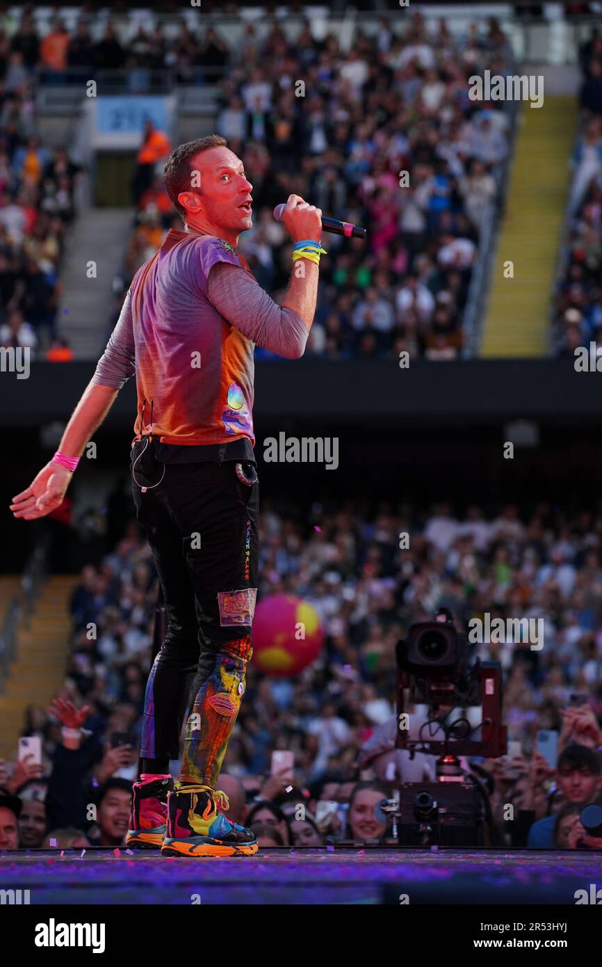 Coldplay in concert at the Manchester Ethiad Stadium as part of their ...