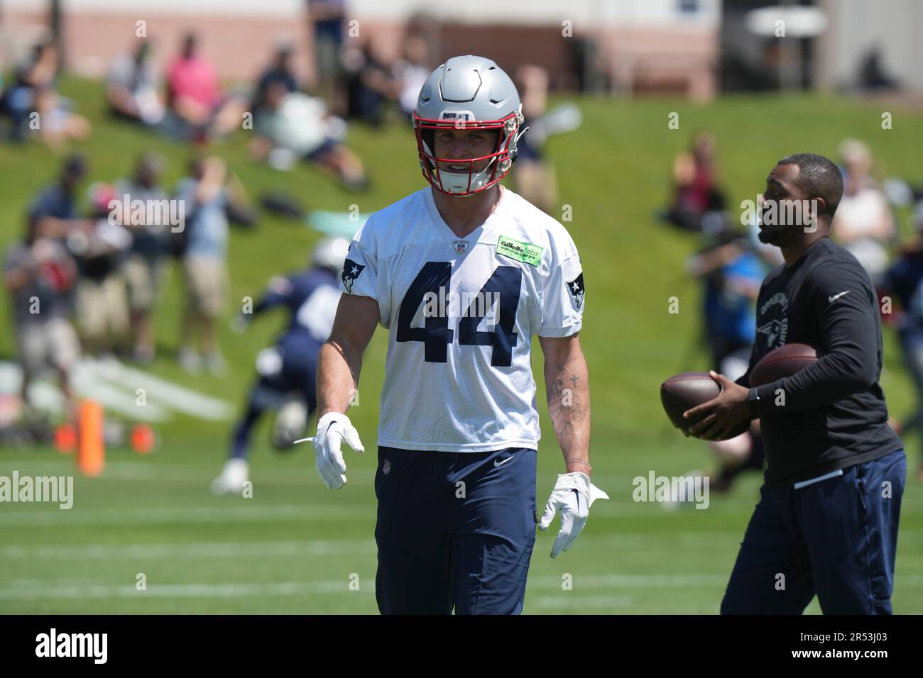 New England Patriots wide receiver Raleigh Webb (44) walks on the field ...