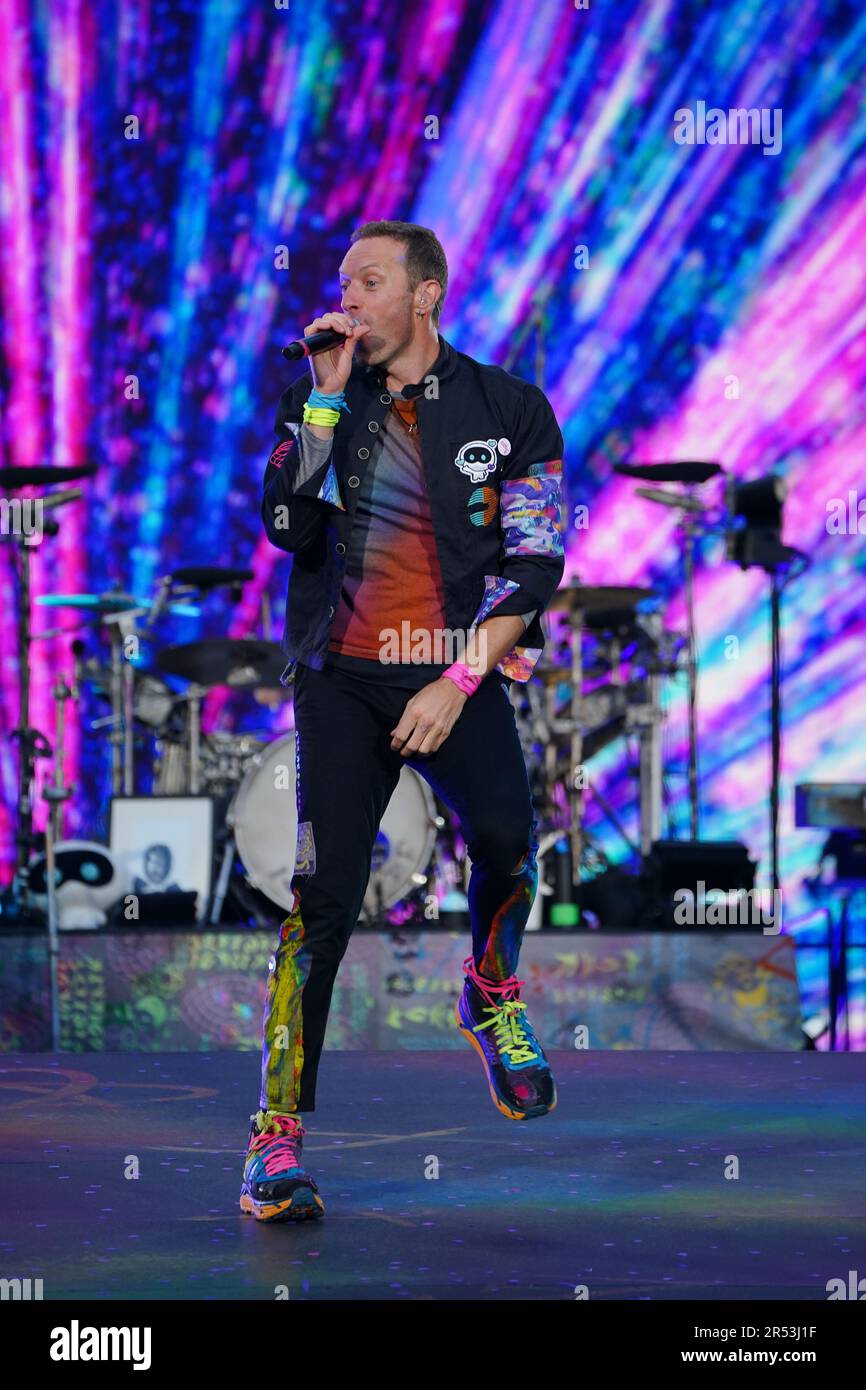 Coldplay in concert at the Manchester Ethiad Stadium as part of their ...