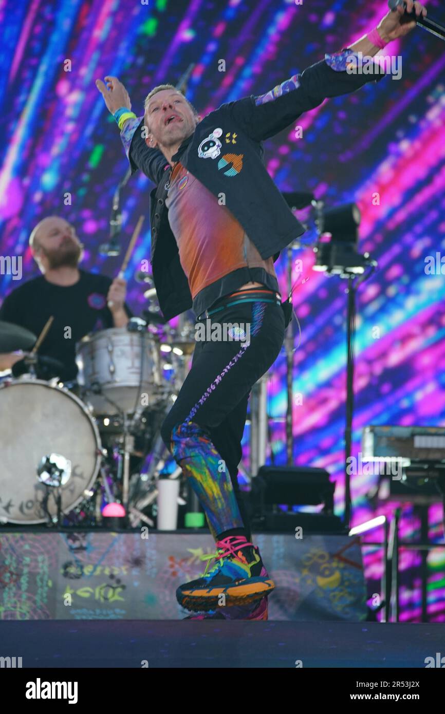 Coldplay in concert at the Manchester Ethiad Stadium as part of their ...