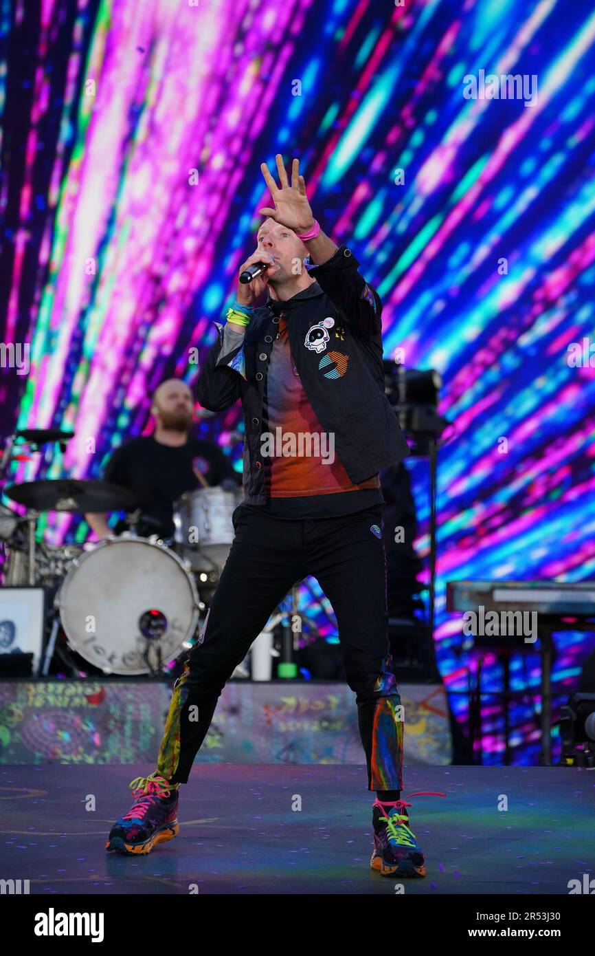Coldplay in concert at the Manchester Ethiad Stadium as part of their ...