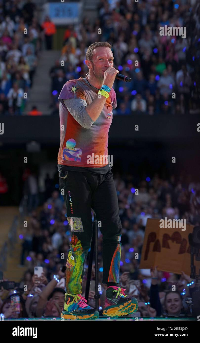 Coldplay in concert at the Manchester Ethiad Stadium as part of their ...