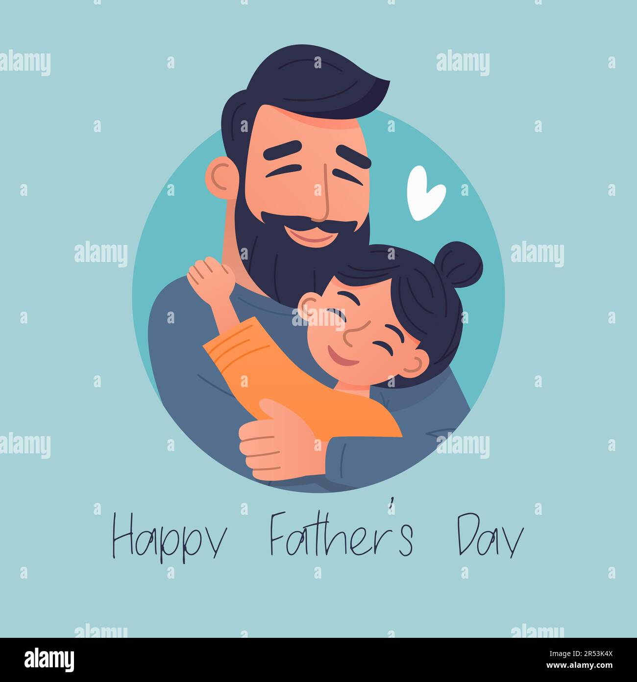 Cartoon Flat Characters - Father and His Little Daughter. Happy Smiling ...