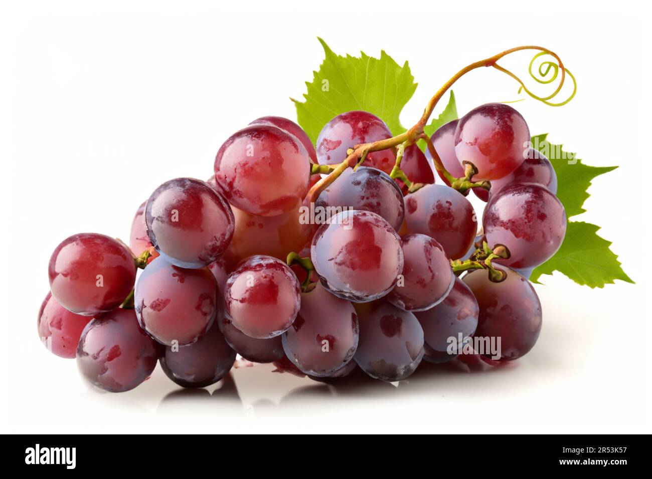 Ripe red grape with leaf isolated on white background Stock Photo - Alamy