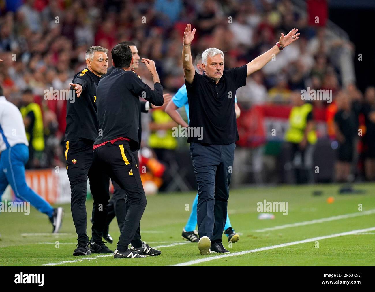 Roma manager Jose Mourinho gestures on the touchline during the UEFA ...