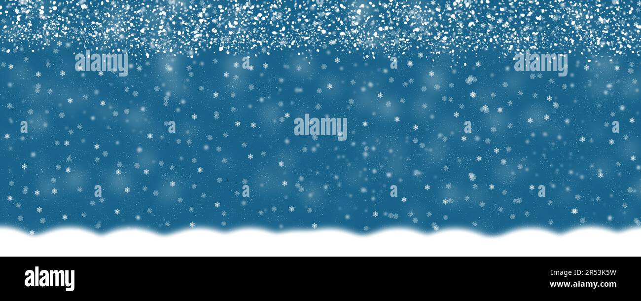 Winter New Year and Christmas blue background with snow. Wide winter ...