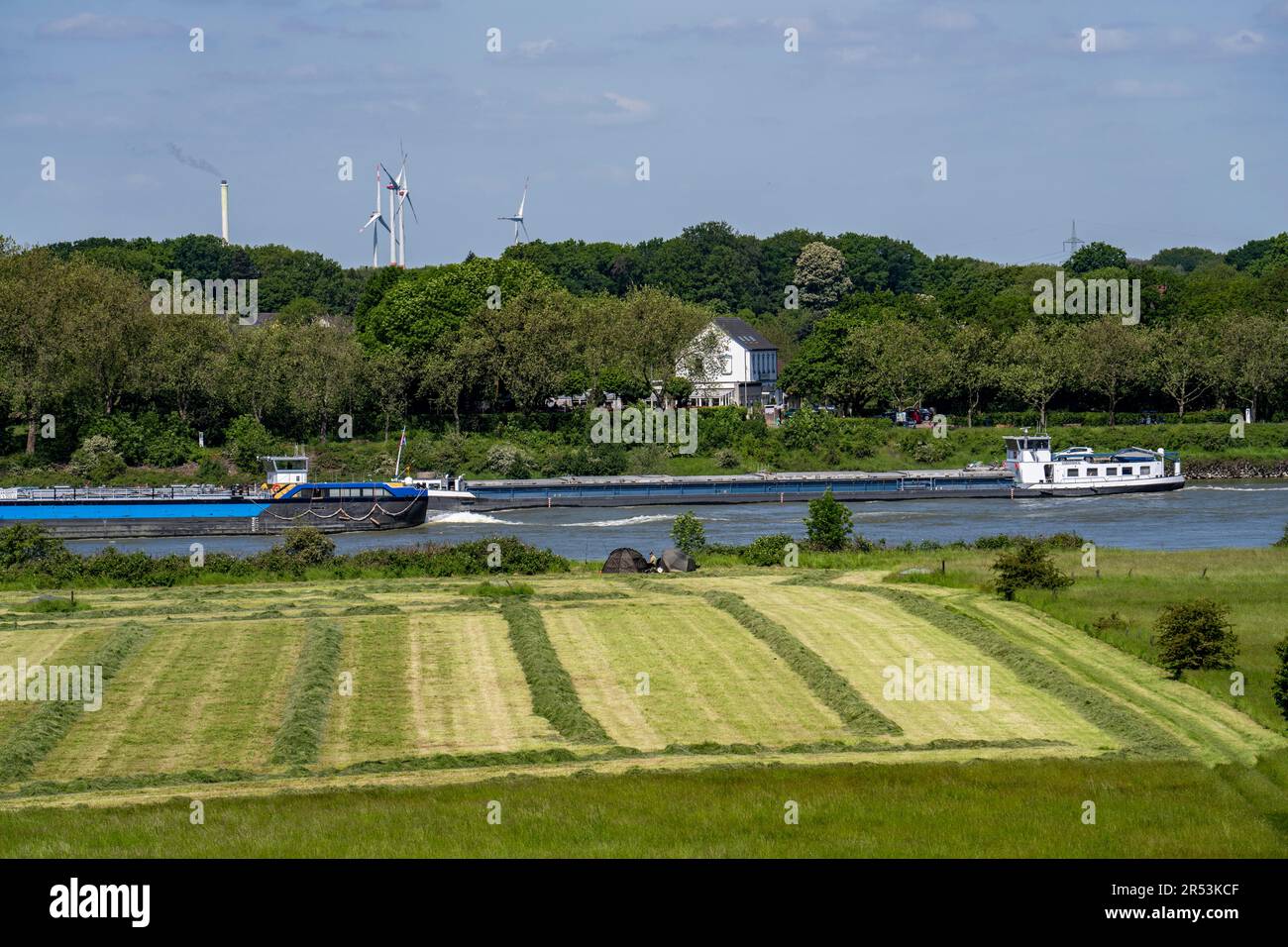 Cargo ships on the Rhine near Duisburg-Baerl, NRW, Germany Stock Photo ...