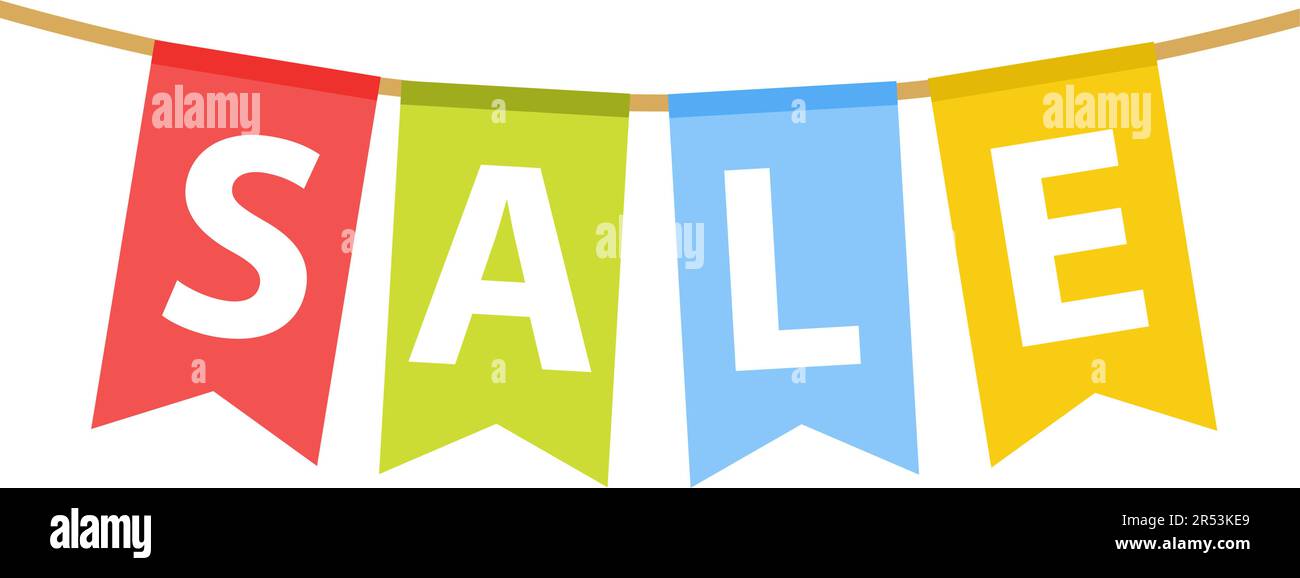 Sale lettering with colorful bunting flags. Vector illustration Stock ...