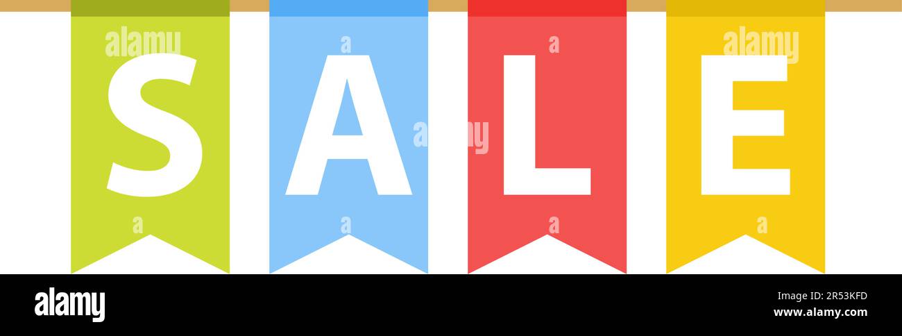 Sale lettering with colorful bunting flags. Vector illustration Stock ...