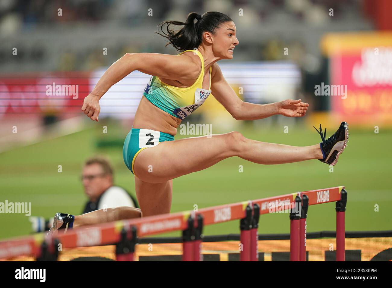 Michelle Jenneke running the 100m hurdles at the 2019 World Athletics ...