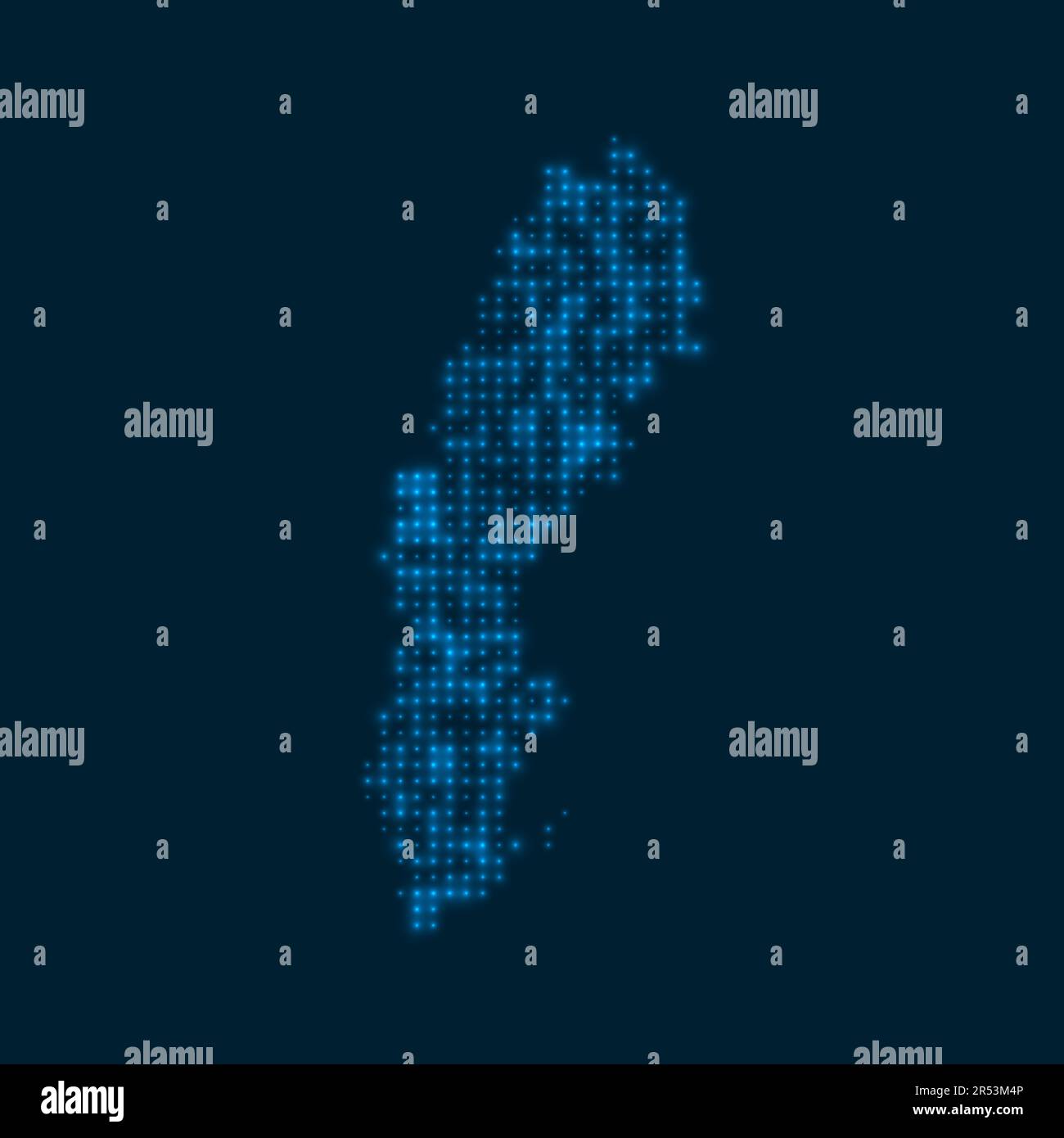 Sweden dotted glowing map. Shape of the country with blue bright bulbs ...