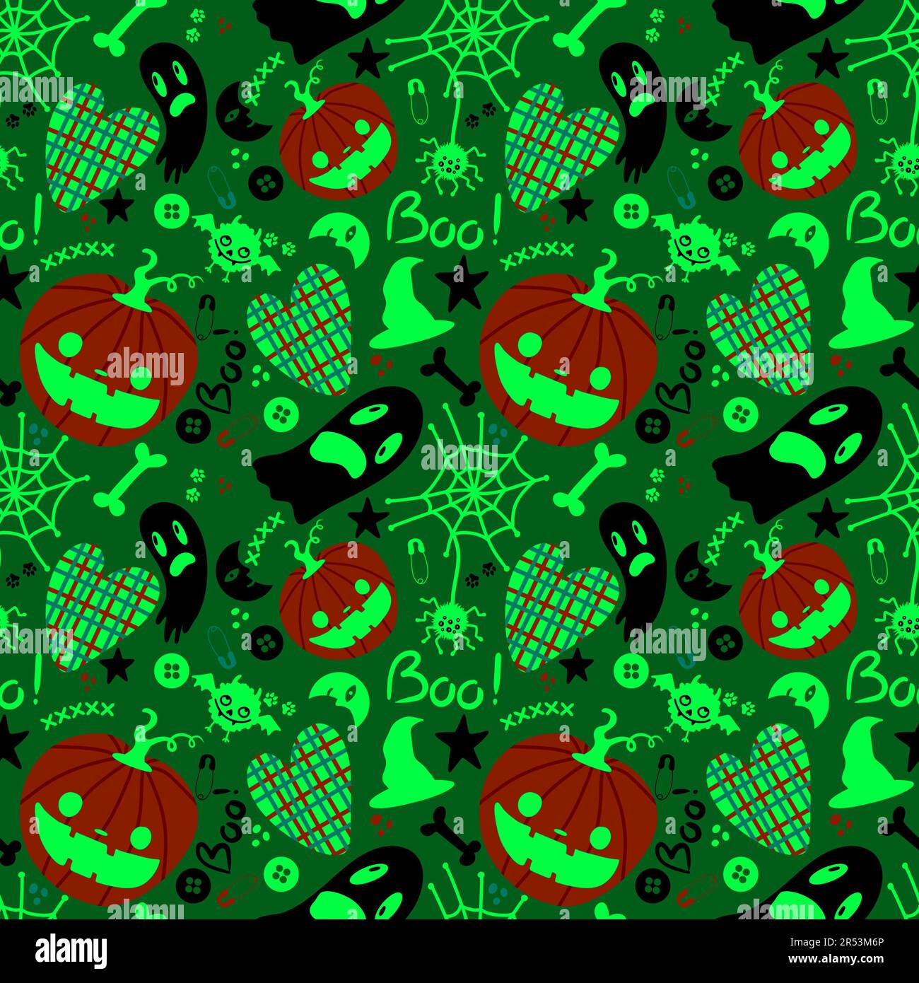 Halloween cartoon pumpkins seamless ghost and moon and bats and spider ...