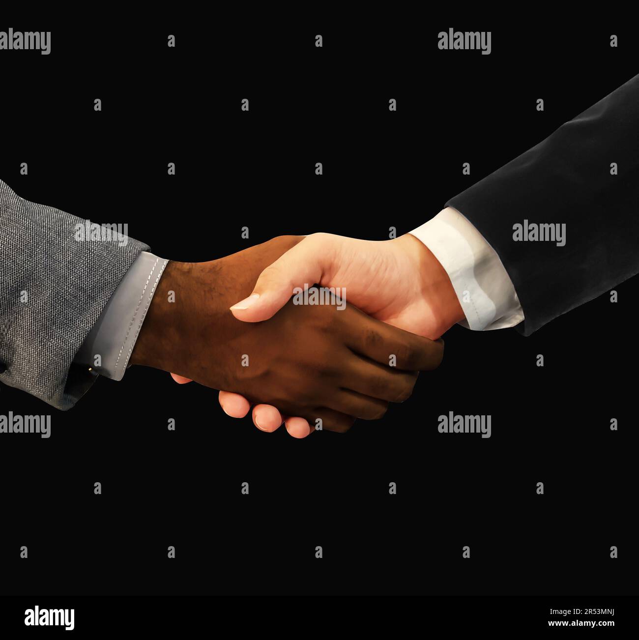 Dark and Fair complection hands shaking diversity concept backdrop with ...