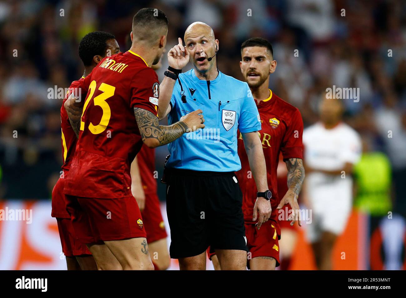 Sevilla, Spain. 31st May, 2023. Roma players protesting to the referee ...